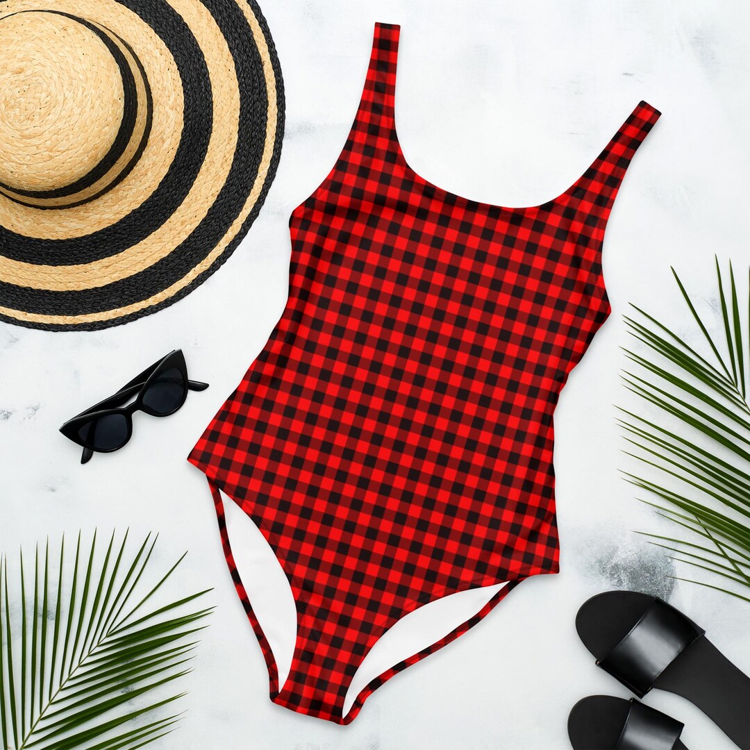 One Piece Swimsuit Red Black Buffalo Plaid - Etsy