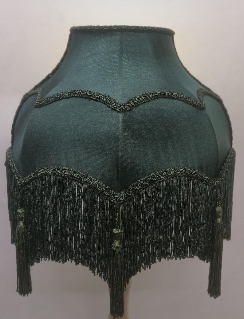 Dark Emerald Green Victorian Lampshade – Fringe Trimmed Luxury Lamp ...
