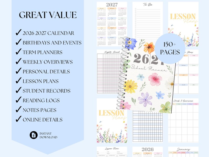 2026 2027 Teacher Planner Printable | Pre Service | Lesson Plan ...