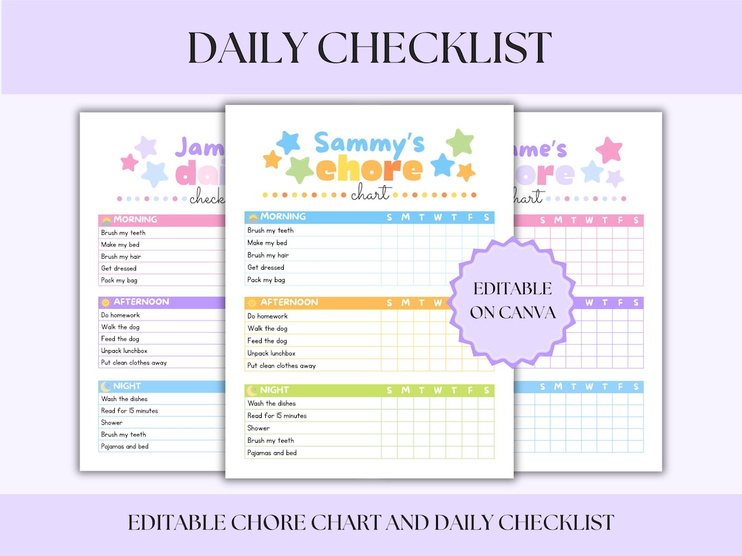 Kids Daily Checklist | Chore Chart | to Do List | Editable Planner ...