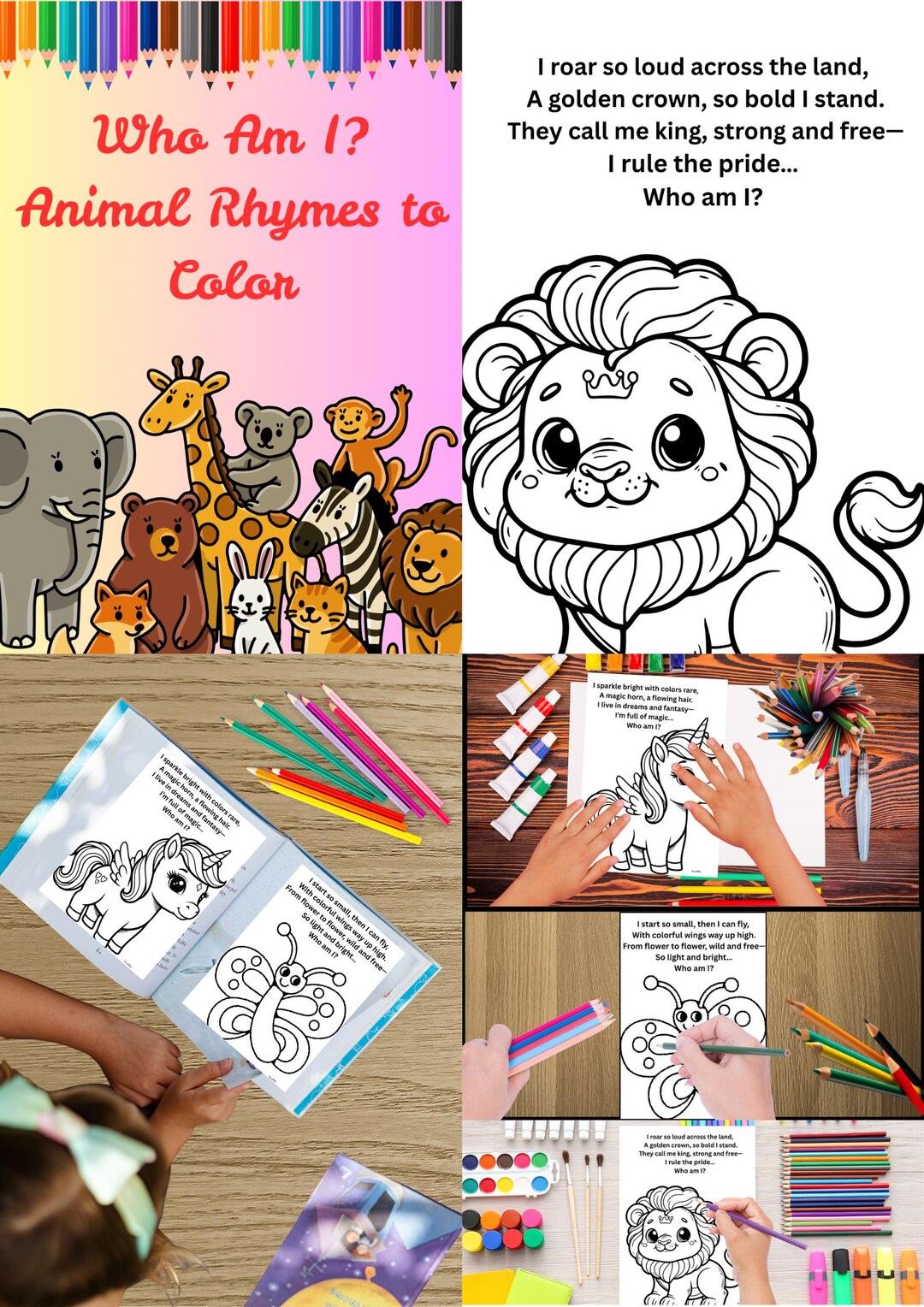 Who Am I? Animal Coloring Book | Guess the Animal Rhymes for Kids ...