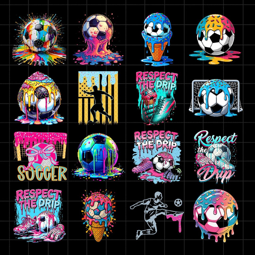 Soccer Drip PNG Bundle, Respect the Drip Soccer Ball Ice Cream Melt ...