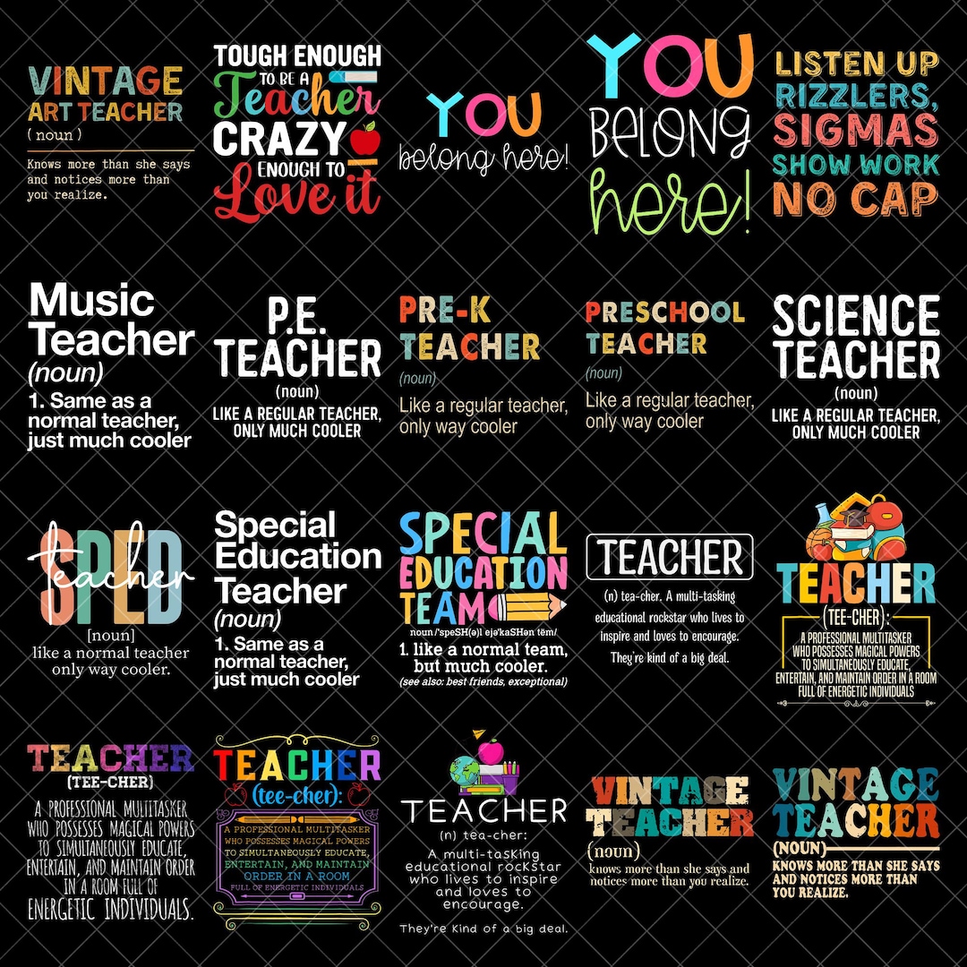Teacher Definition Quotes PNG Bundle, Funny Teacher PNG, Vintage ...
