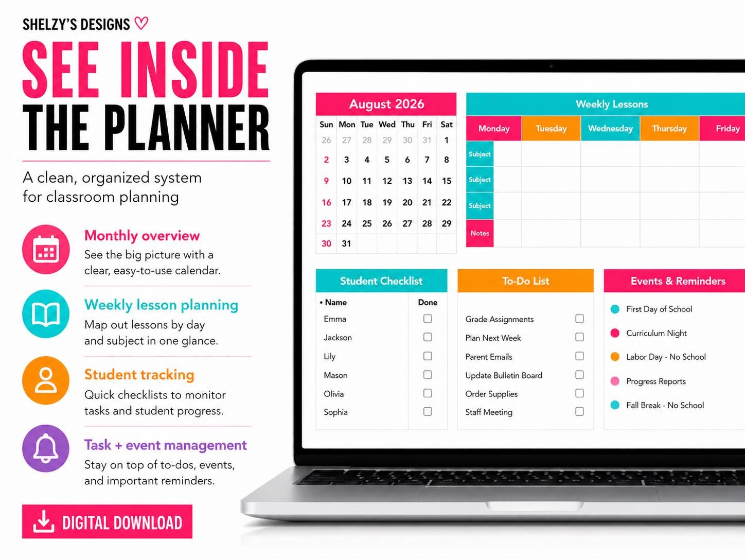 2026-2027 Teacher Planner Spreadsheet | Google Sheets Excel Lesson Plan ...