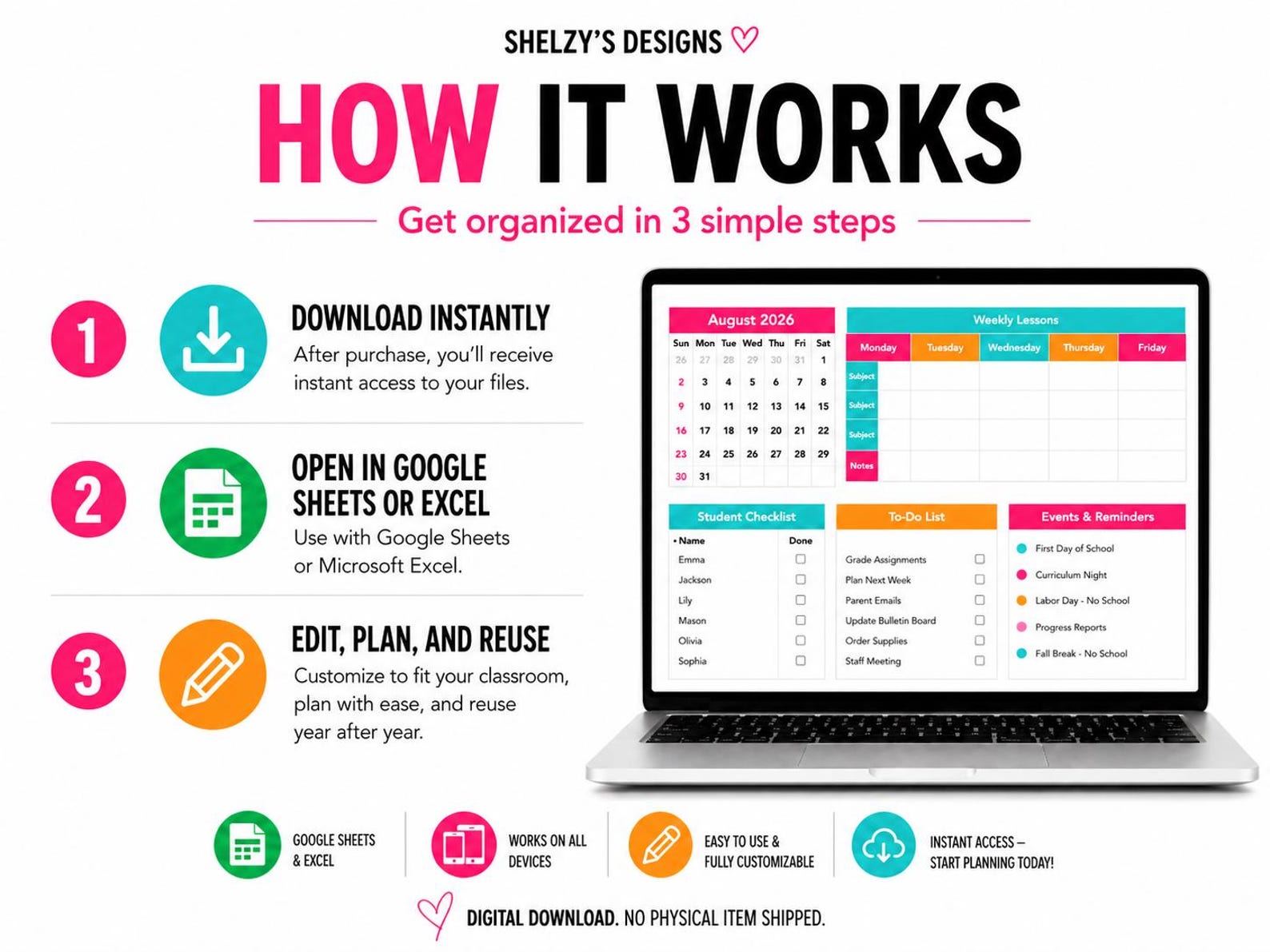 2026 2027 Teacher Planner Spreadsheet Google Sheets | Automated Lesson ...