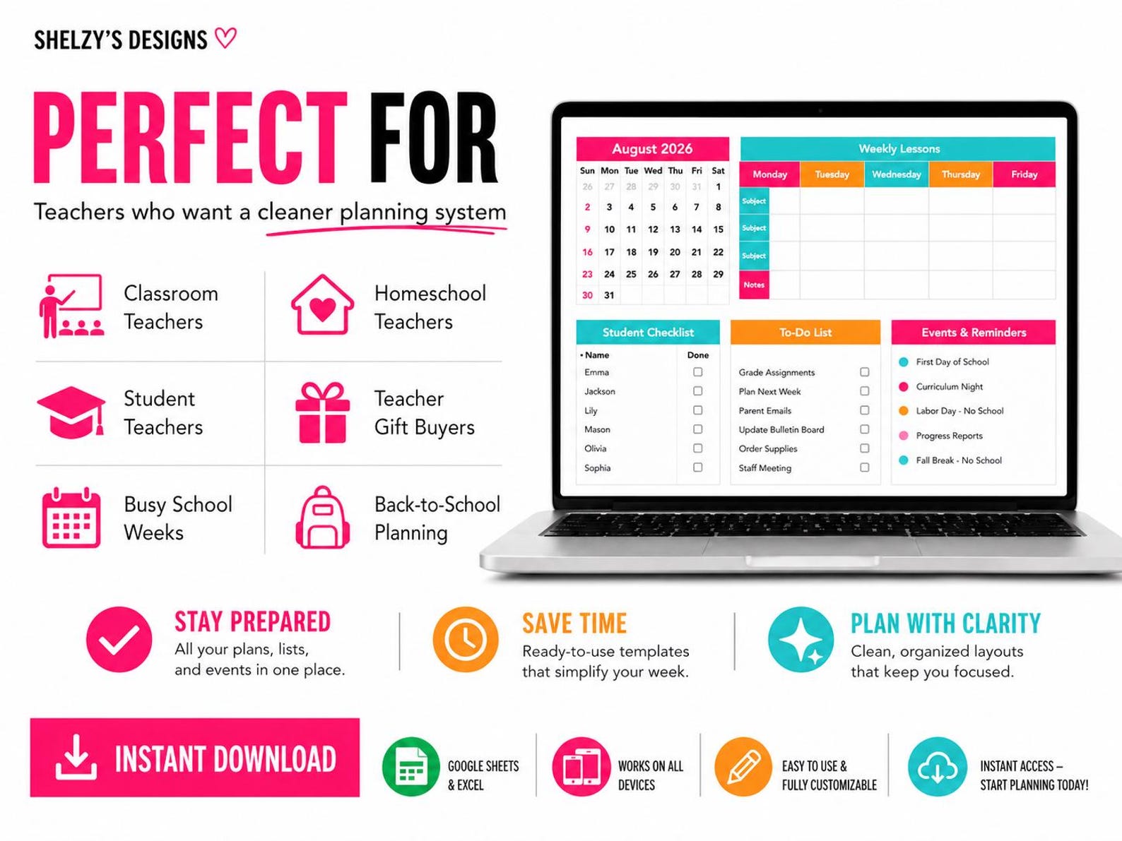 Digital Teacher Planner 2026-2027 | Google Sheets Lesson Planner ...