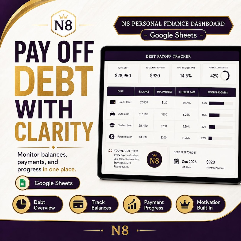 Personal Finance Dashboard Google Sheets | Net Worth, Debt, Investment ...