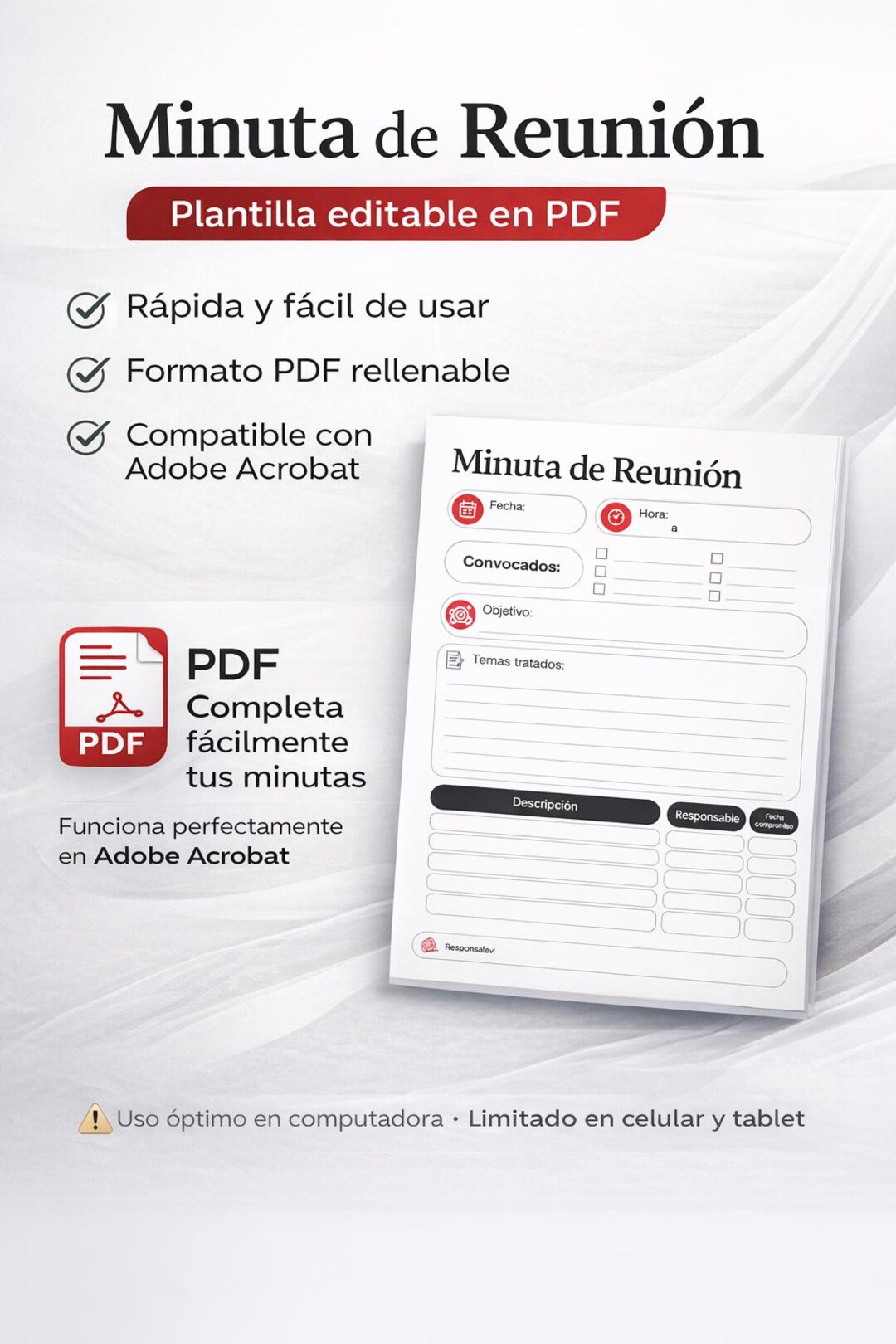 Professional Meeting Minutes – Fillable PDF Template in White, Black ...