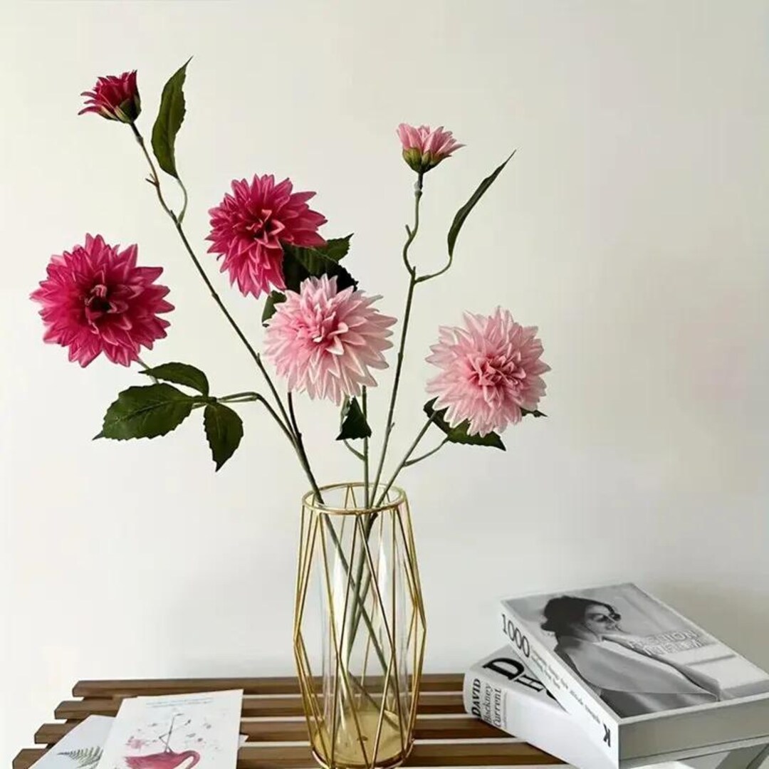 Lifelike Artificial Dahlia Silk Flower With 3 Heads Long Branch for ...