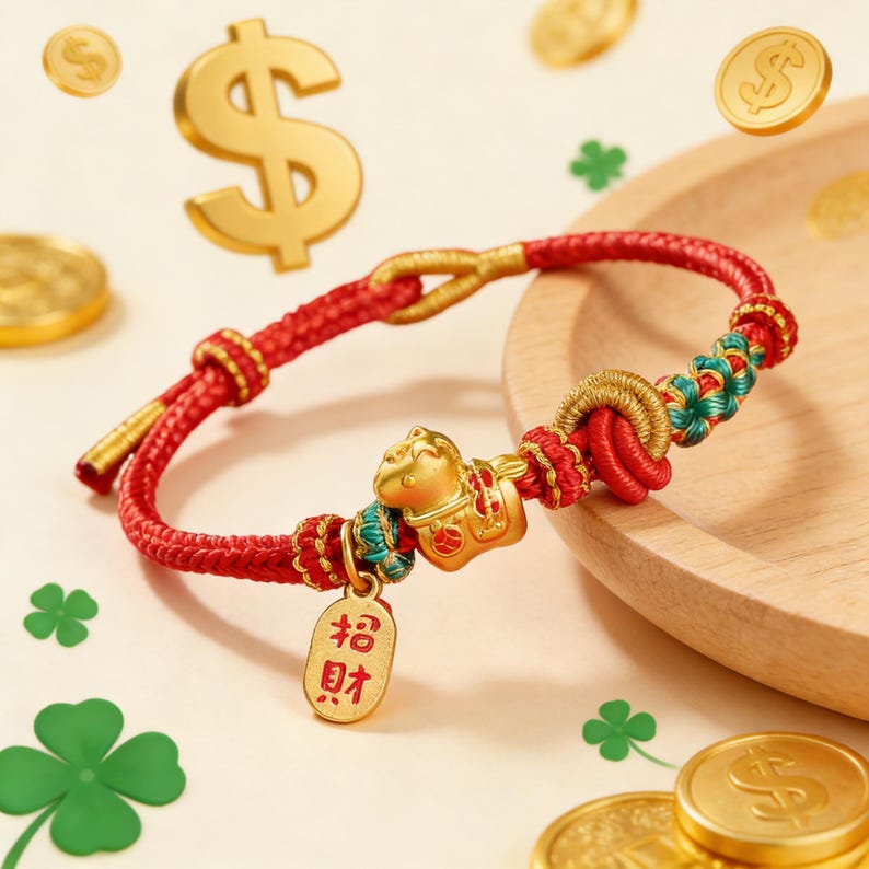Handmade Lucky Horse Red String Bracelet, Feng Shui Wealth Charm ...