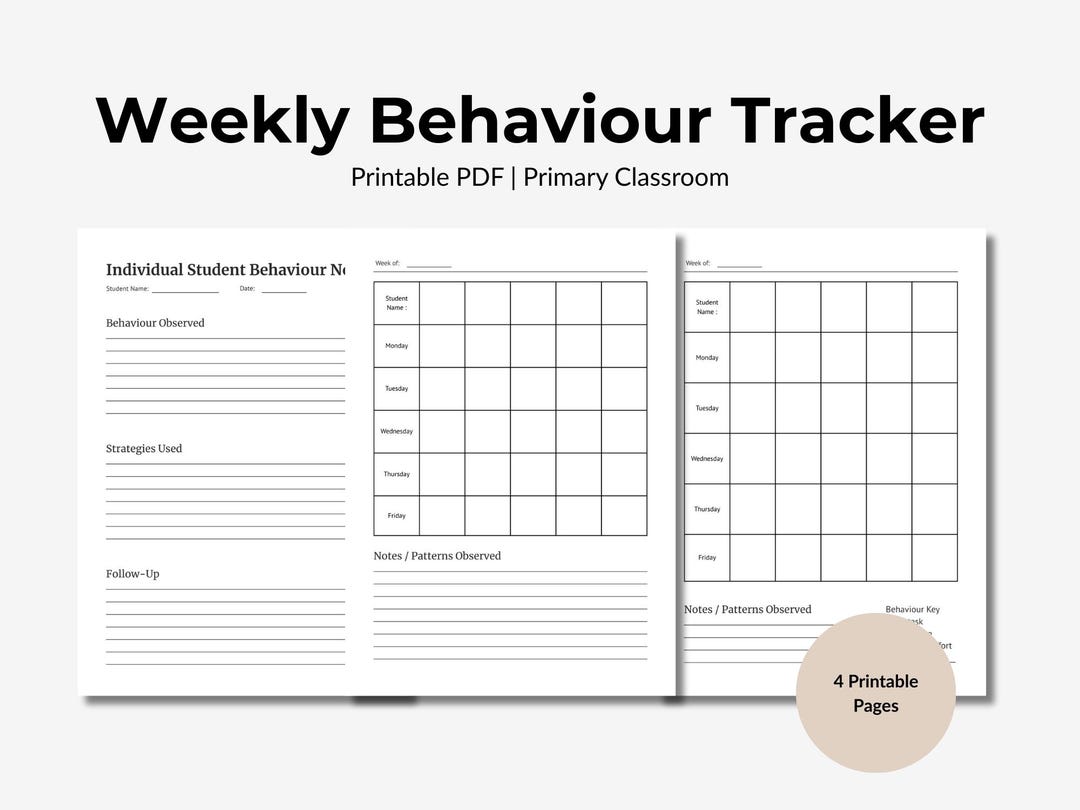 Weekly Behaviour Tracker – Primary Teacher Printable | Classroom ...