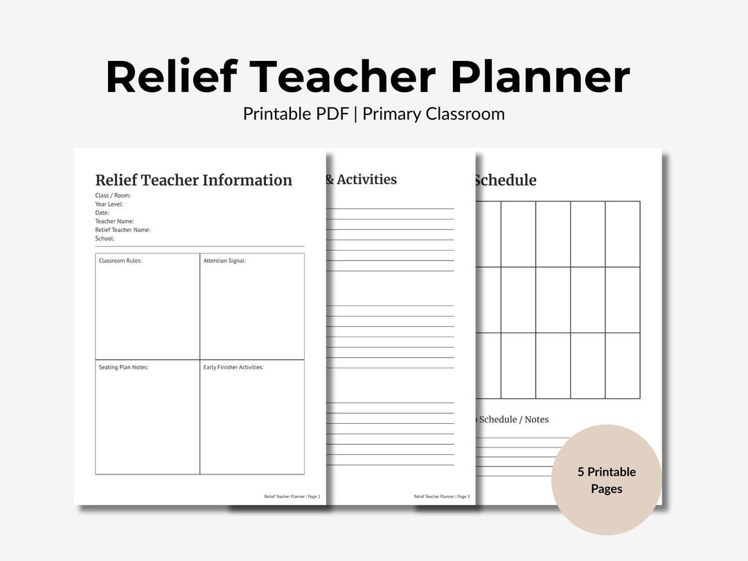 Relief Teacher Planner – Primary Classroom Printable | Substitute ...