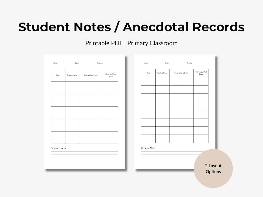 Student Notes & Anecdotal Records – Primary Teacher Printable ...