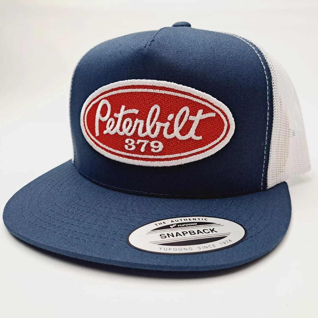 Peterbilt 379 Trucker Hat – Flat Bill Snapback Baseball Cap – Blue Mesh ...