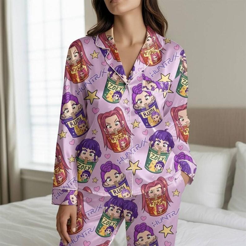 Kpop Demon Hunters Huntrix Ramen Satin Pajamas Set, Huntrix Pajamas ...