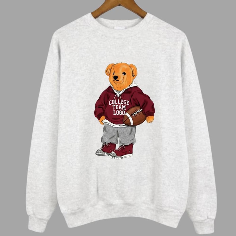 Custom College Fooball Teddy Bear Graphic Sweatshirt. Personalized ...