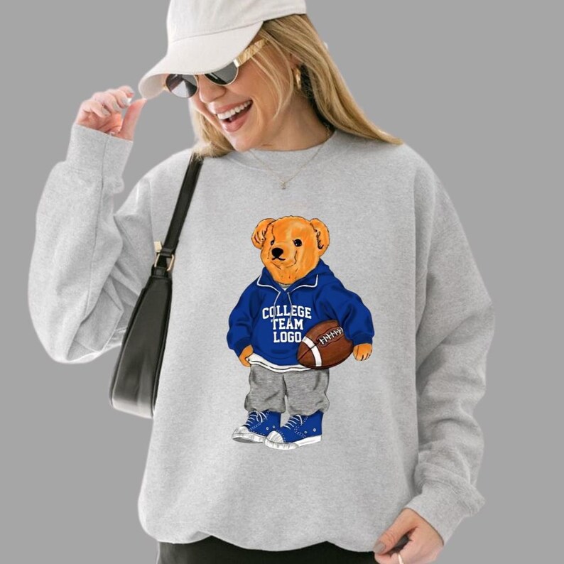 Custom College Fooball Teddy Bear Graphic Sweatshirt. Personalized ...
