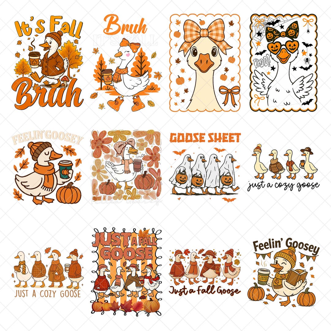 Fall Goose PNG Bundle, Funny Cozy Goose, Autumn Goose Shirt Png, Cute ...