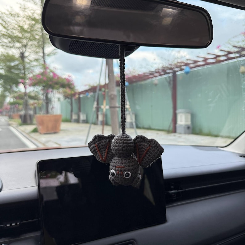 Crochet Bat Car Mirror Hanging, Gothic Car Accessories, Spooky Rear ...