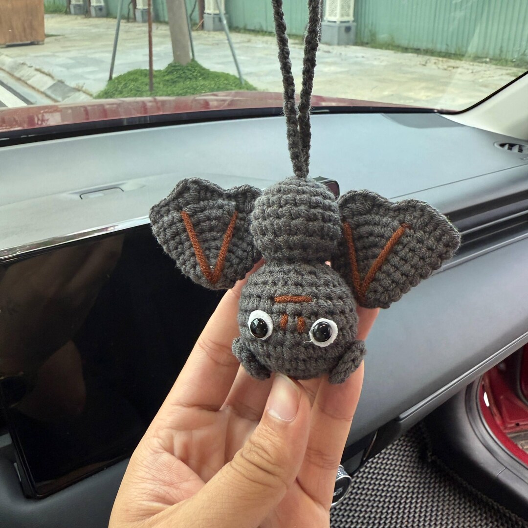 Crochet Bat Car Mirror Hanging, Gothic Car Accessories, Spooky Rear ...