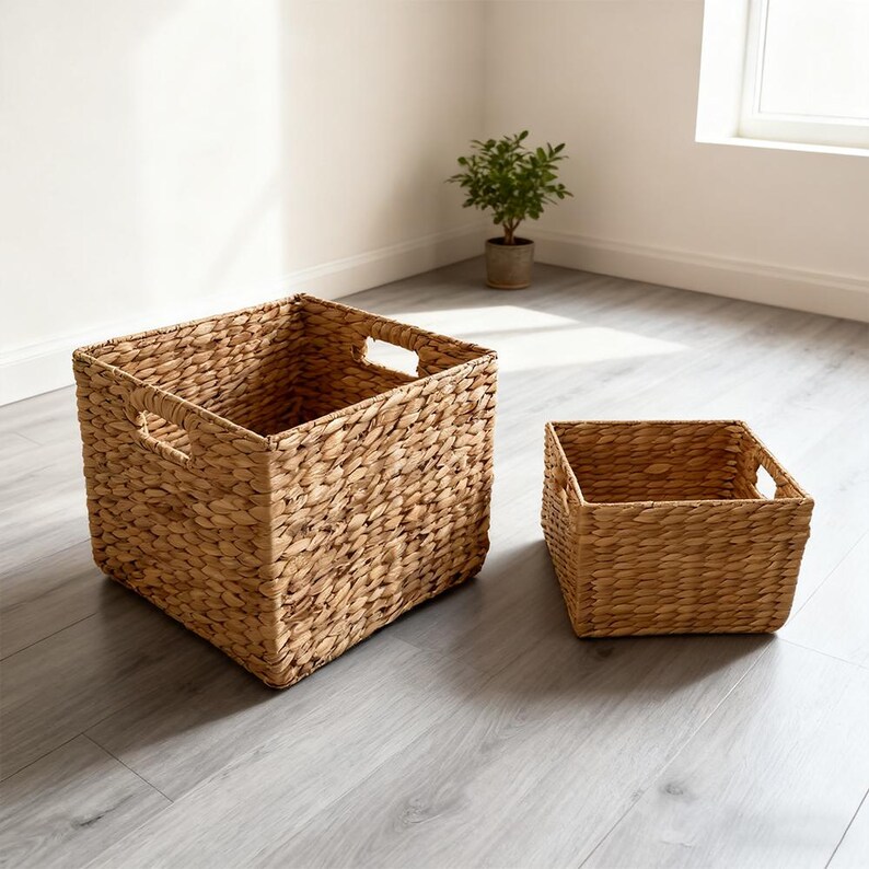 Woven Wicker Storage Baskets, Rectangular Organizer Bins, Farmhouse ...