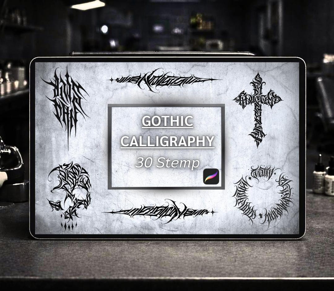 Gothic Calligraphy Tattoo PNG Set, Dark Lettering Symbols, Blackwork ...