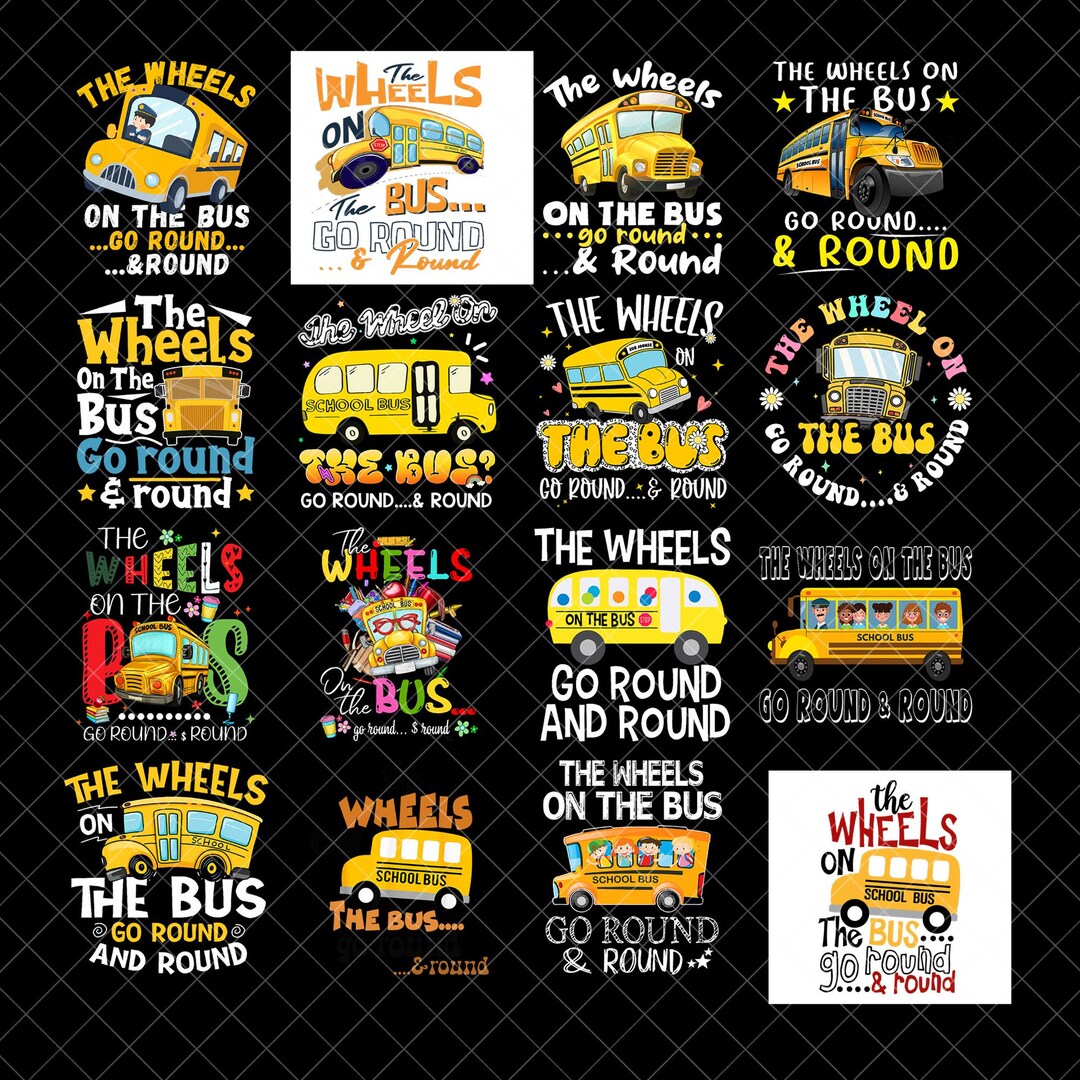The Wheels on the Bus Go Round PNG Bundle, School Bus Kids Song Png ...