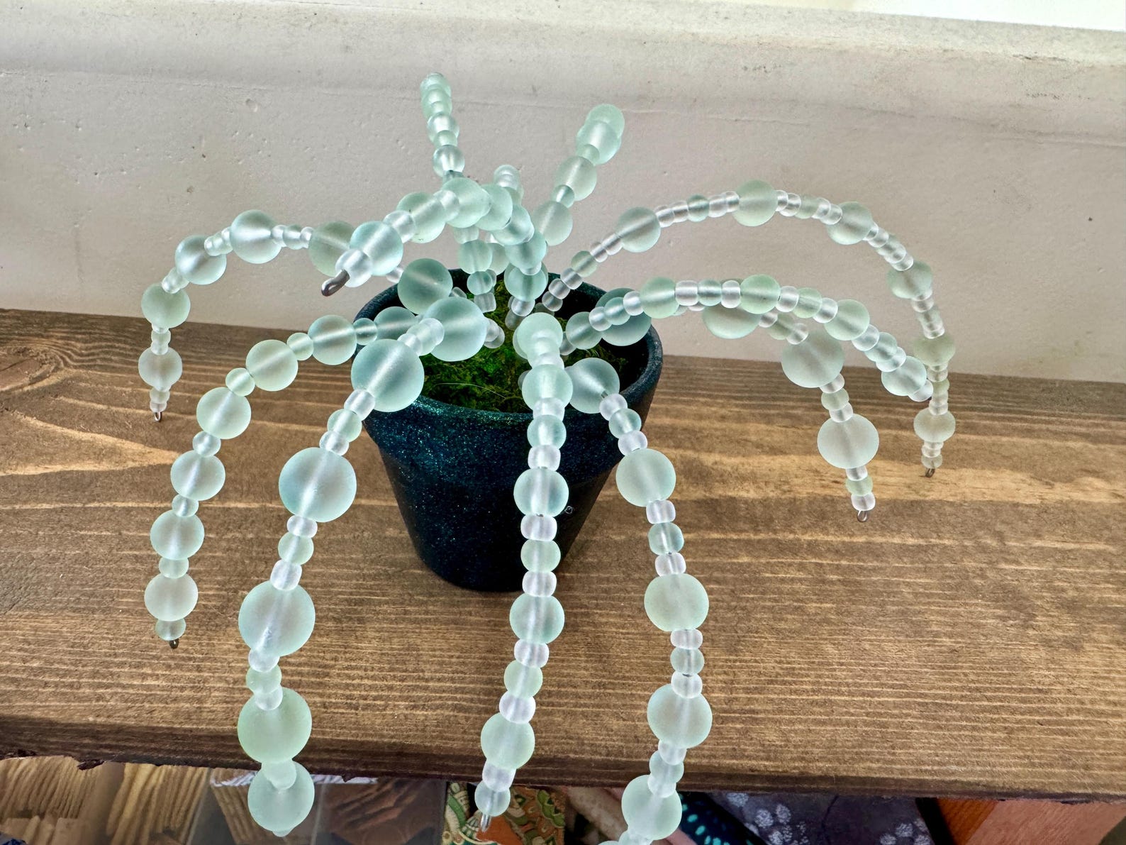 Beaded Forever Succulent, Faux Plant, Matte Sting of Pearls, in a Tiny ...