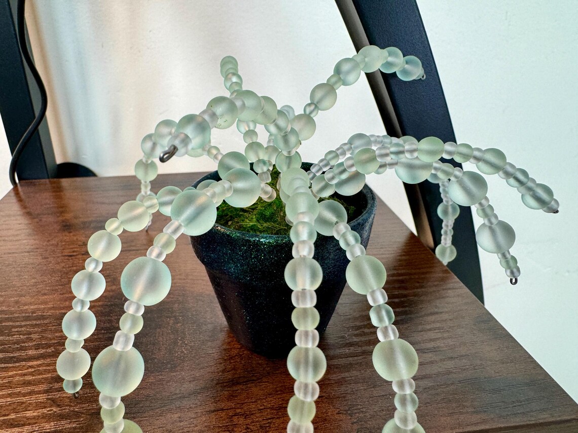 Beaded Forever Succulent, Faux Plant, Matte Sting of Pearls, in a Tiny ...