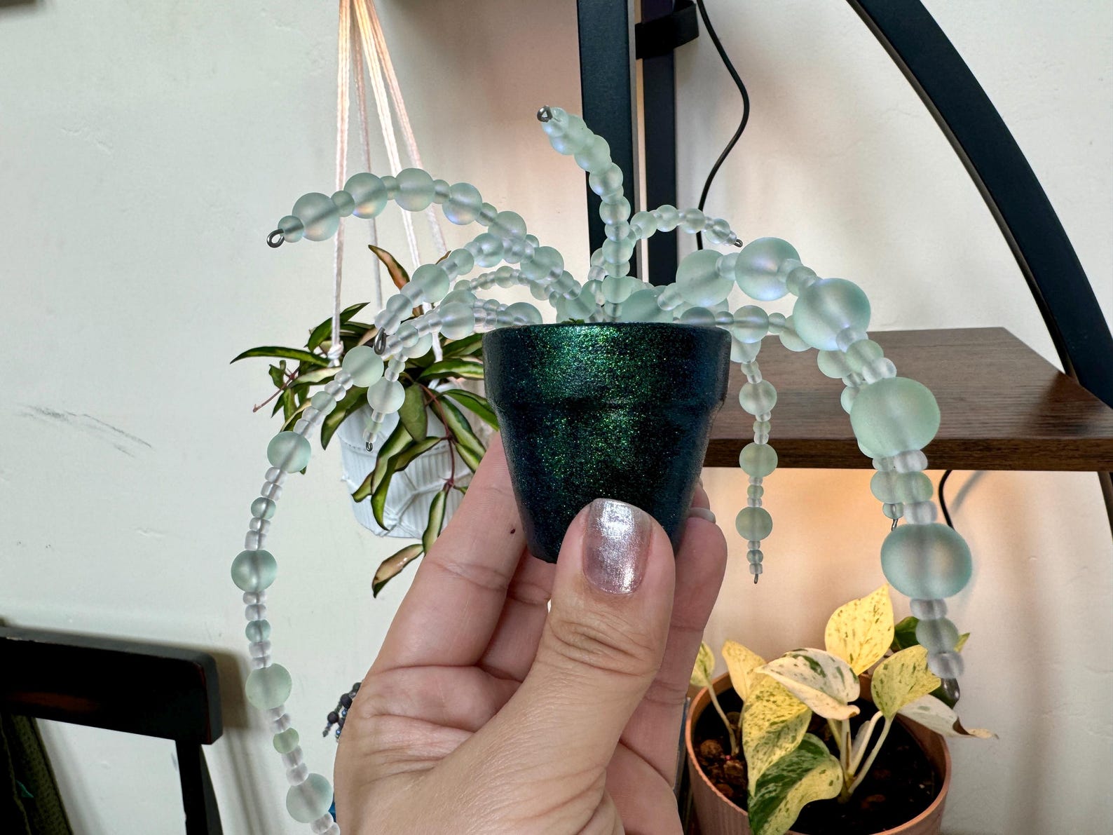 Beaded Forever Succulent, Faux Plant, Matte Sting of Pearls, in a Tiny ...