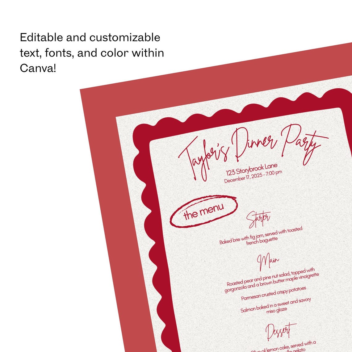 Editable Dinner Party Menu Template | Canva Menu | Printable Dinner ...