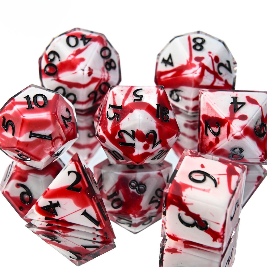 Resin Blood Splatter Dice Set - Red & White Dice in Dice, Sharp Edge ...