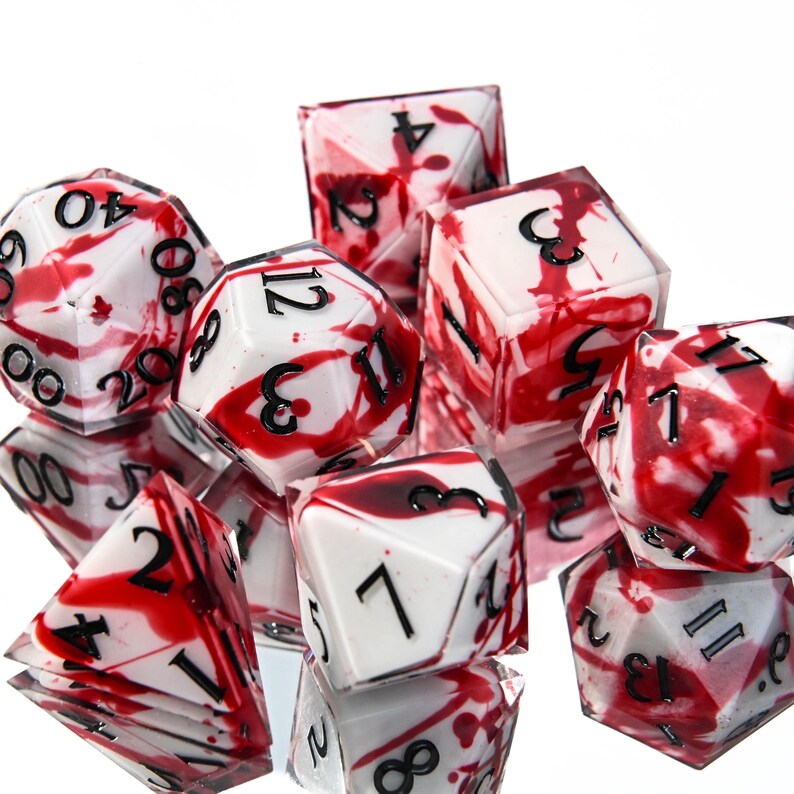 Resin Blood Splatter Dice Set - Red & White Dice in Dice, Sharp Edge ...