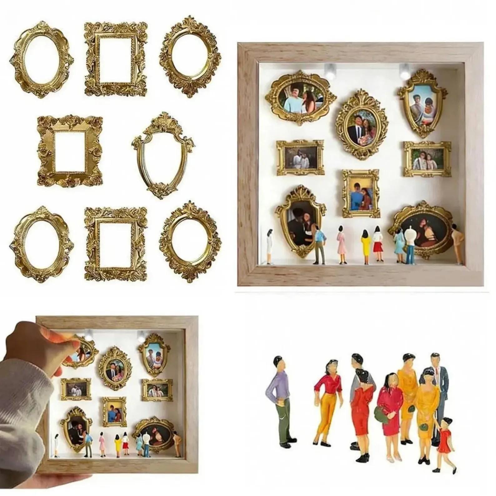 DIY Mini Museum Silhouette Display Box With Gold Frames Figurines ...