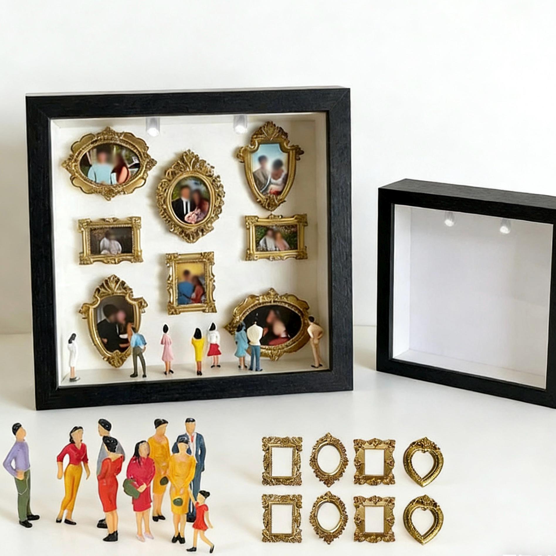DIY Mini Museum Silhouette Display Box With Gold Frames Figurines ...