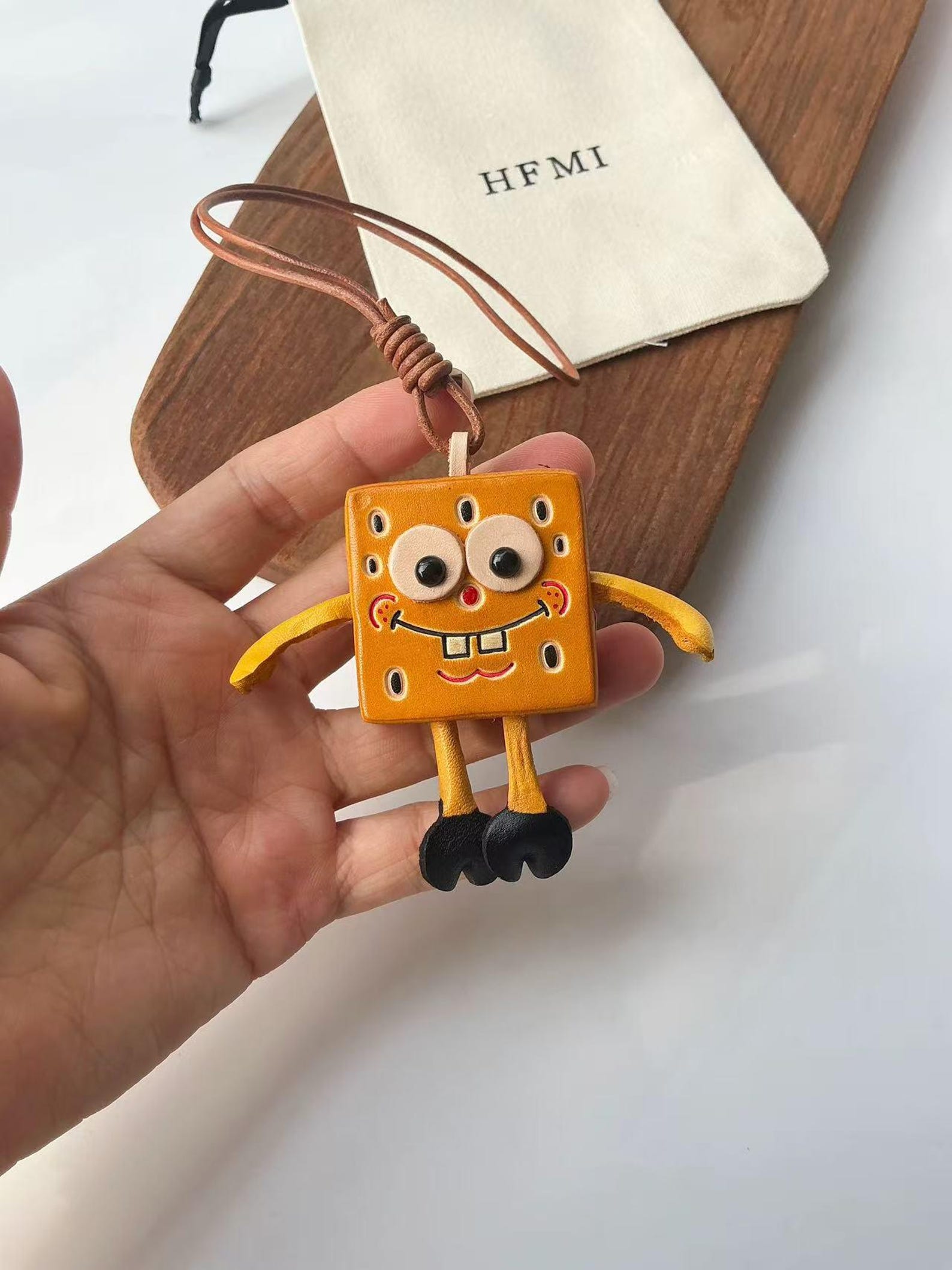 Handmade Leather Cartoon Bag Charm | Vegetable Tanned Leather Keychain ...