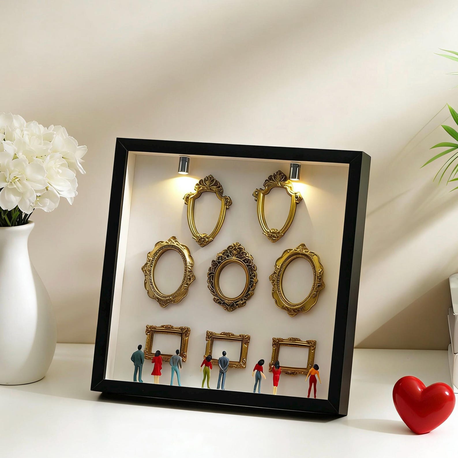 DIY Mini Museum Silhouette Display Box With Gold Frames Figurines ...