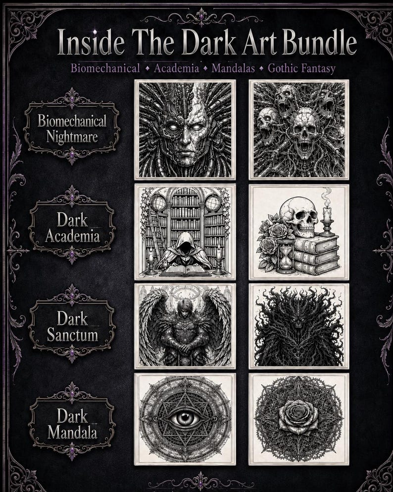 Dark Art Coloring Bundle PDF, Advanced Adult Coloring Pages - Etsy