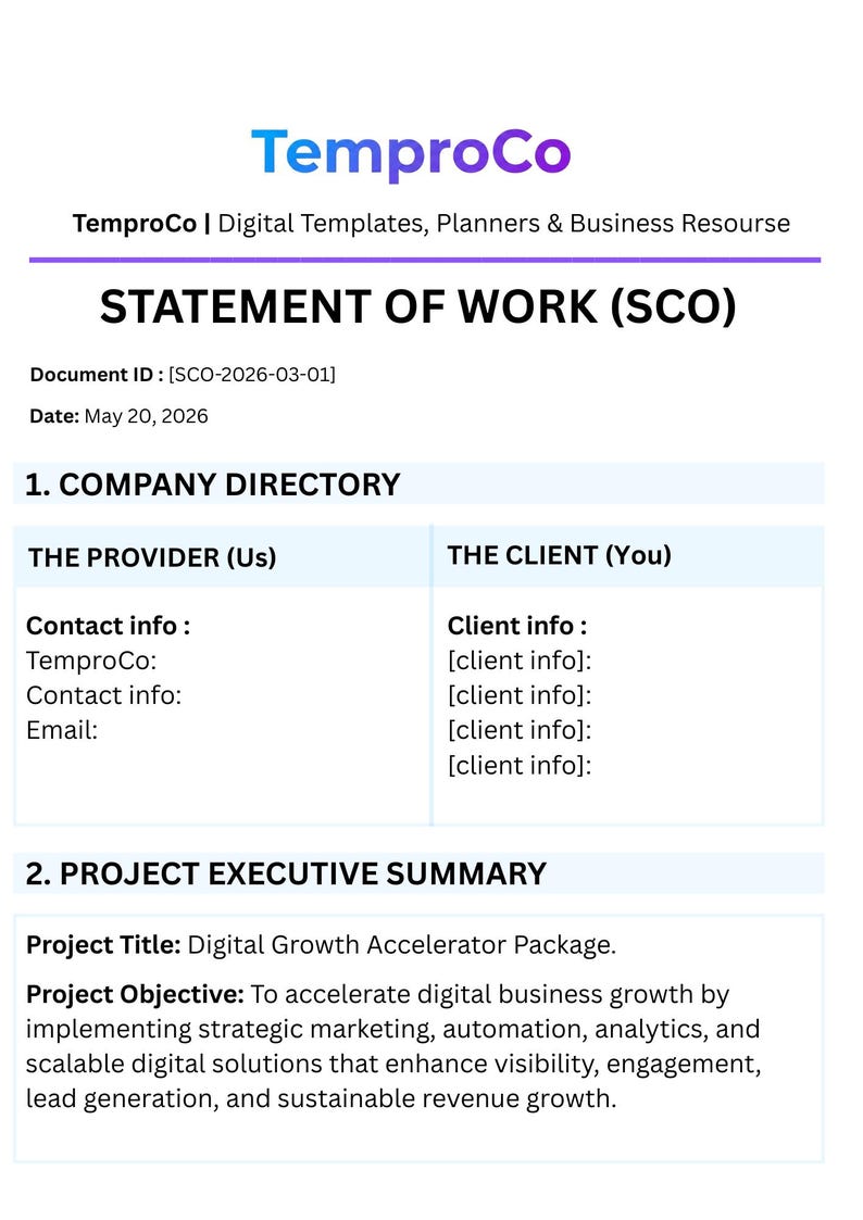 Editable Canva SCO Template | Digital Business Agreement | Instant ...