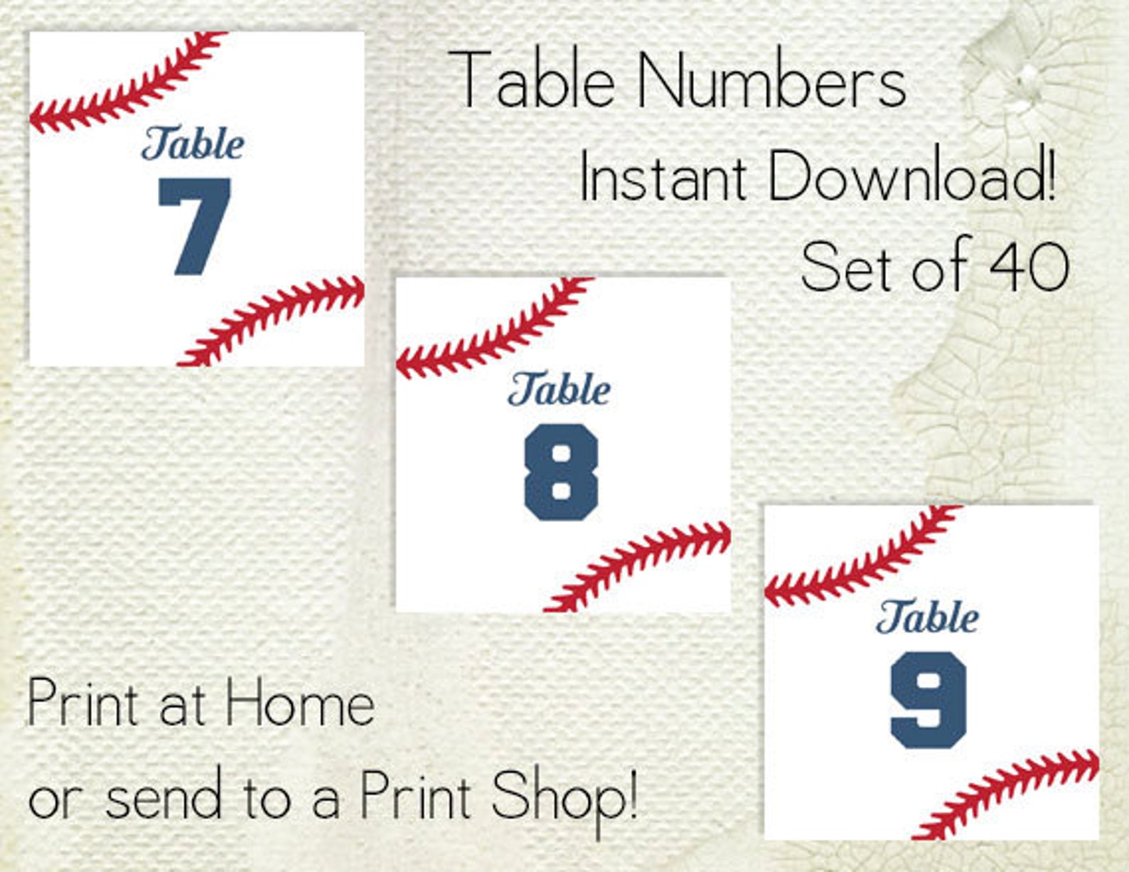 Wedding Table Numbers Printable PDF - Instant Download - Baseball ...