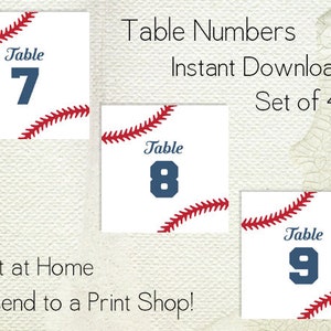 Wedding Table Numbers Printable PDF - Instant Download - Baseball ...
