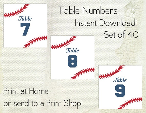 Wedding Table Numbers Printable PDF - Instant Download - Baseball ...