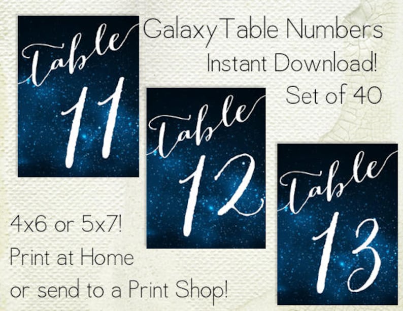 Galaxy Stars Table Numbers Printable PDF - Instant Download - Wedding ...