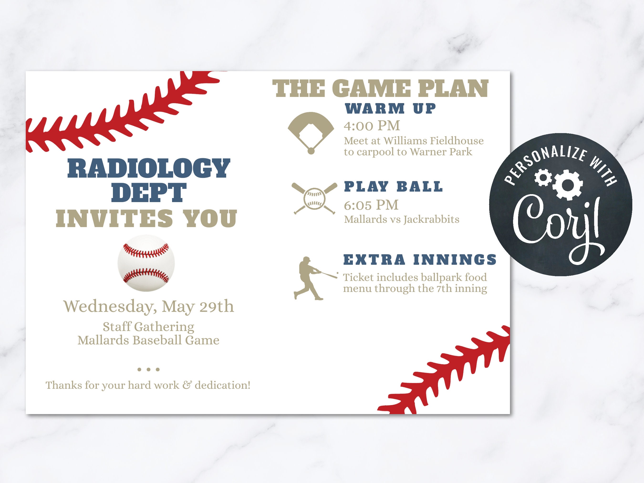 Baseball Company Party Invitation INSTANT Download 4x6 Postcard ...