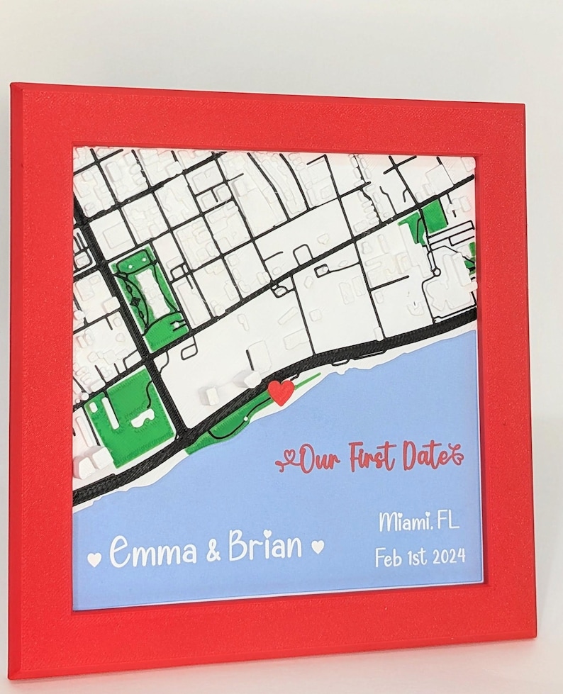 Custom 3D Printed City Framed Map. Personalized Valentine’s Day Gift ...