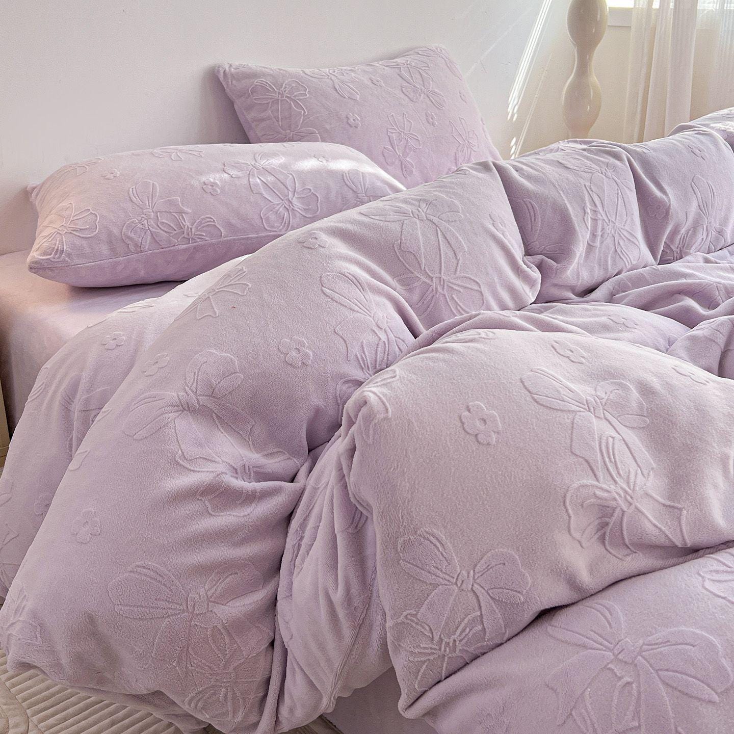 Lilac Comforter Set With Embossed Bow Pattern for Bedroom Decor - Etsy