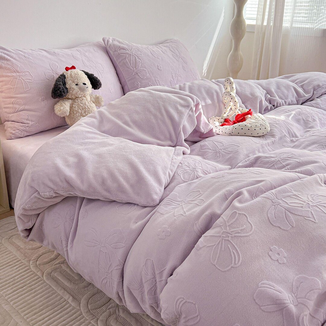 Lilac Comforter Set With Embossed Bow Pattern for Bedroom Decor - Etsy