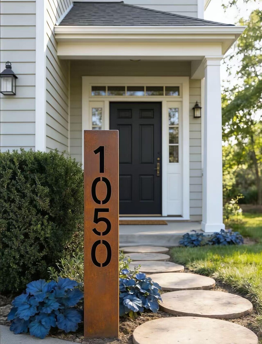 Corten Steel Address Sign, Modern House Number Post, Rusted Metal Yard ...