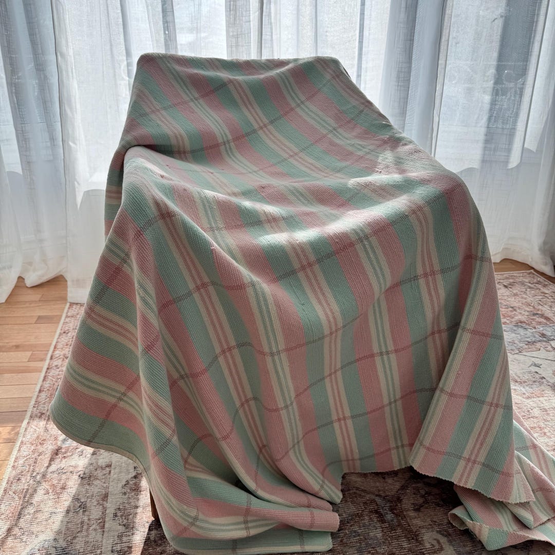 Hand Made Rag Woven Blanket Catalogne, Plaid Dusty Pinok Pastel Color ...