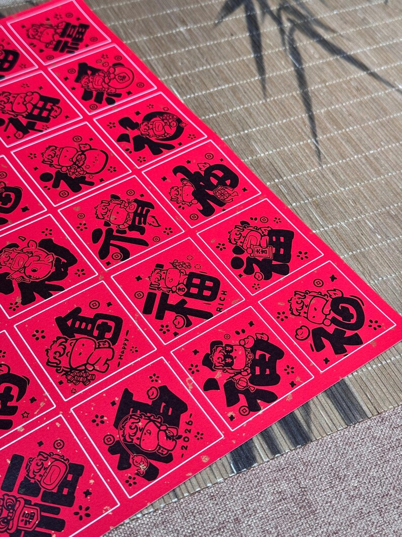 2026 Horse Fu Stickers, Original Chinese New Year Lucky Red Stickers ...